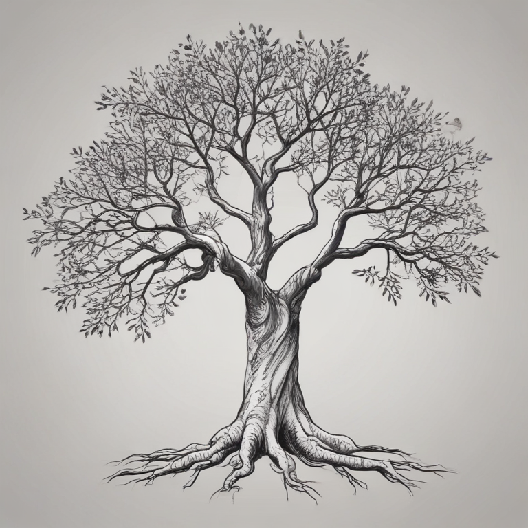 Intricate Black and White Illustration of a Majestic Tree with Detailed ...
