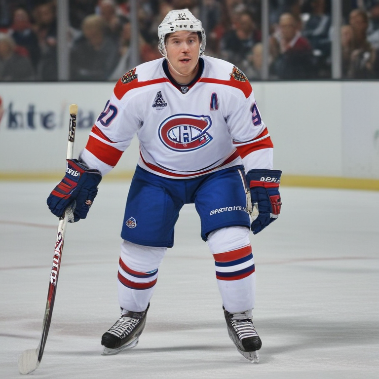 Generate a image of a very fat hockey player