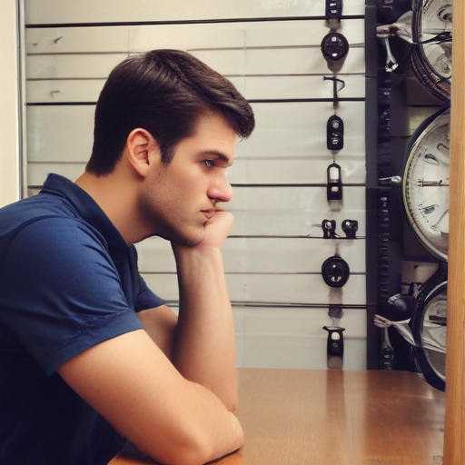 kris is working at his bike shop, leaning against the counter, hand on ...