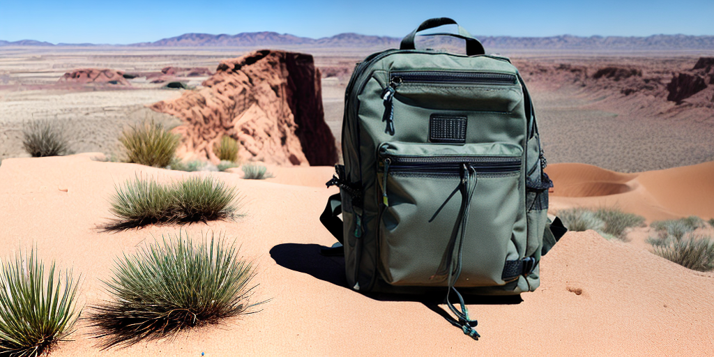 backpack with flowers in the desert