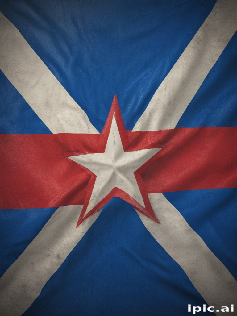 Vibrant Textile Design Featuring Bold Colors and Star Emblem on Flag