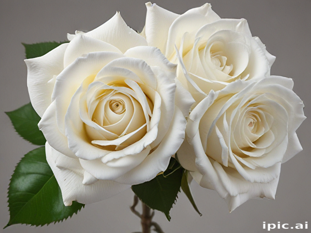 Elegant Arrangement of Three Soft White Roses with Lush Green Leaves