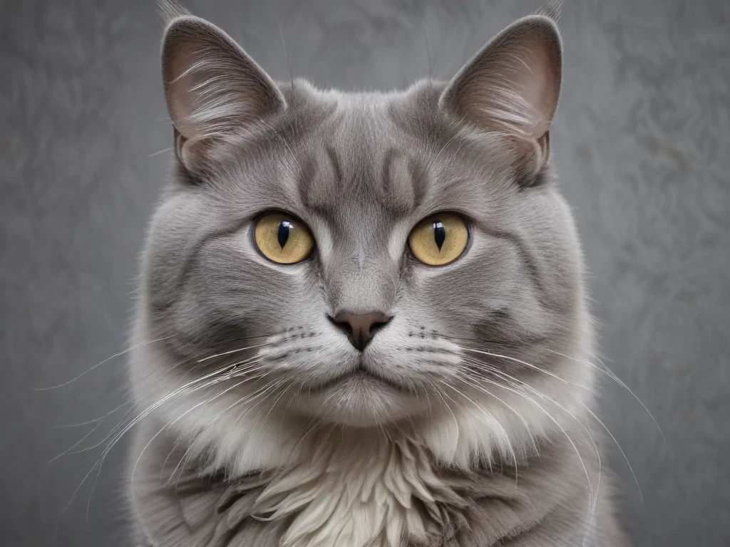 The Majestic Gray Cat with Striking Yellow Eyes and Fluffy Fur
