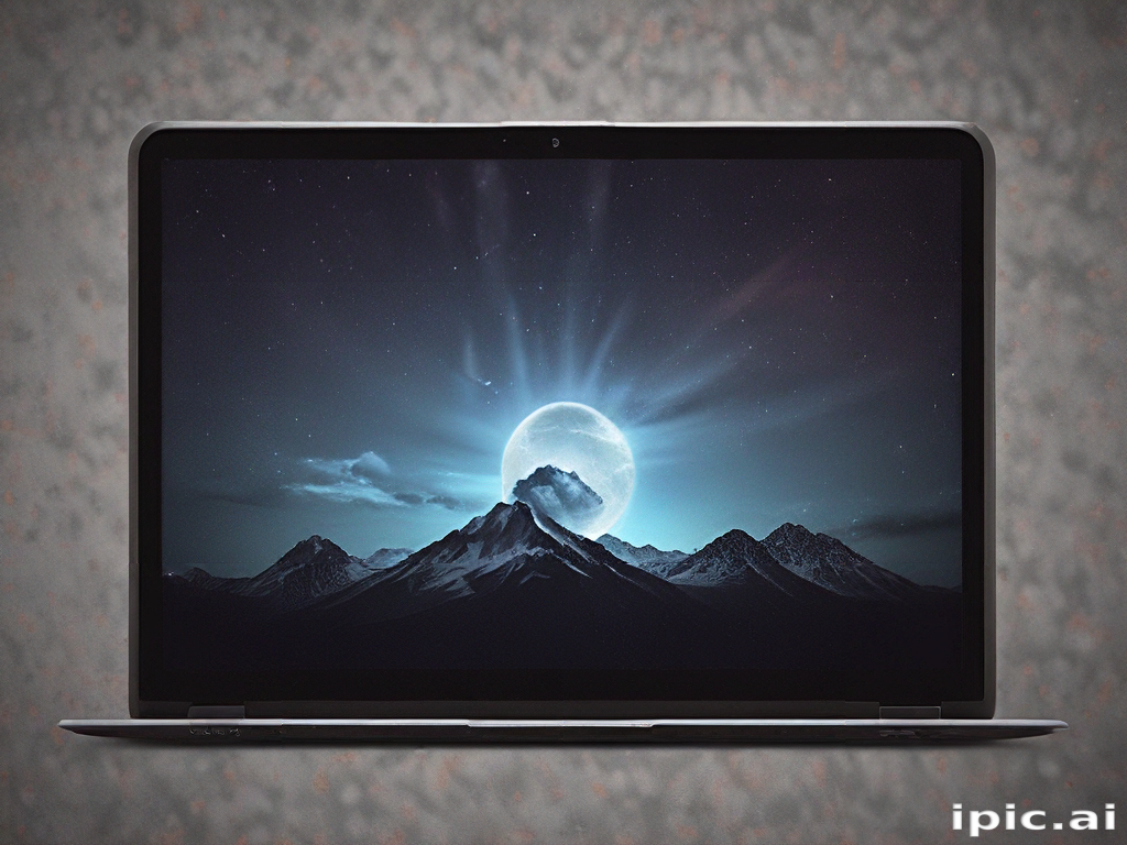 Stunning Night Scene on a Laptop Display Featuring a Mountain and Moon