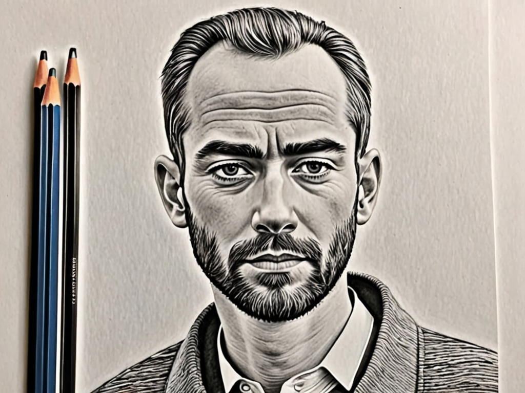 pencil art of calm looking person