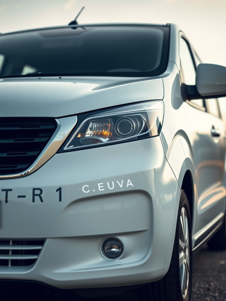 Close-Up View of a Modern White Van Parked in Natural Light