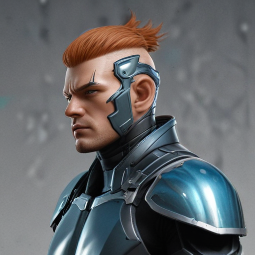 A realistic warrior, profile picture with solid background, 3D Futuristic