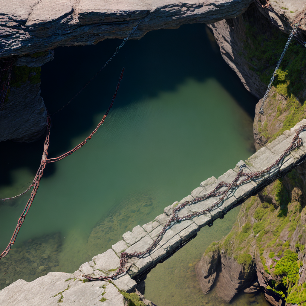 a bridge across a chasm made of silky chains