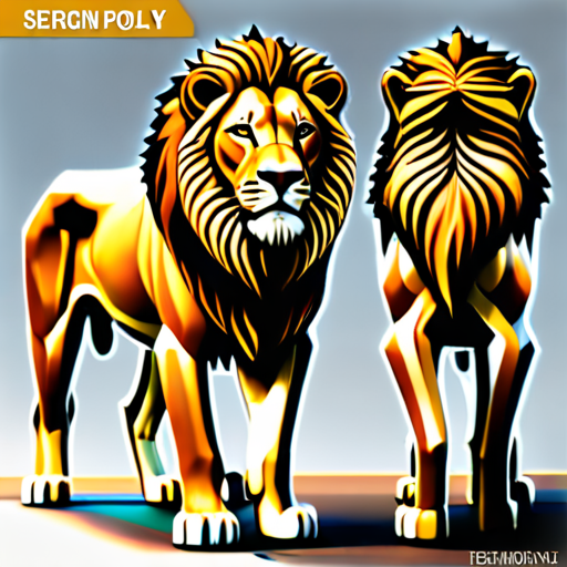 low poly lion full body and turnaround