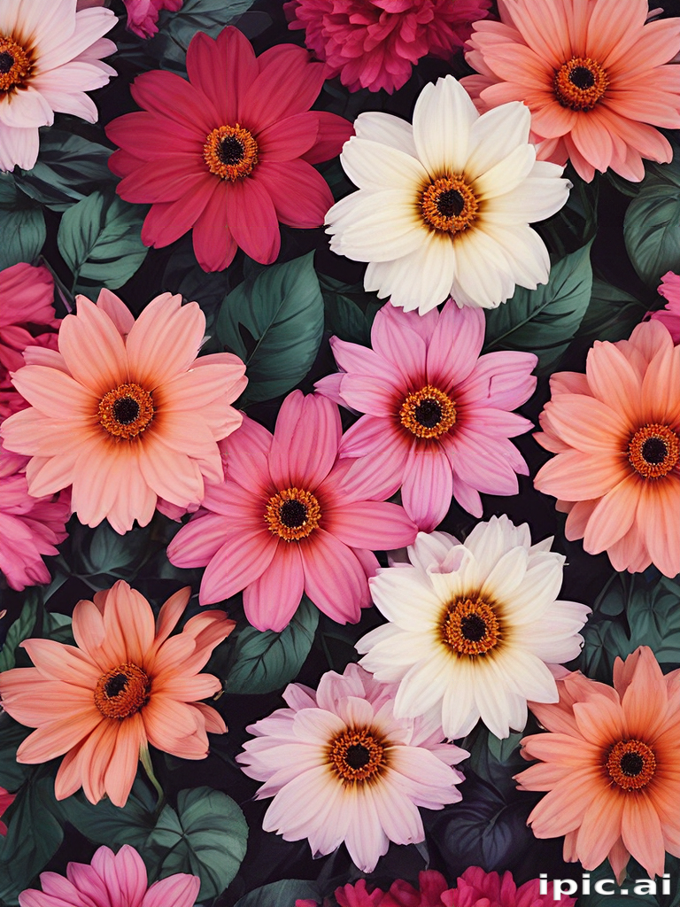 A Vibrant Arrangement of Colorful Flowers in Blooming Harmony and Beauty