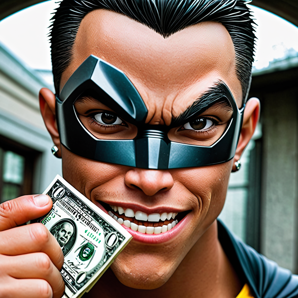 damian wayne flexing diamond grills and cash into a fisheye lens