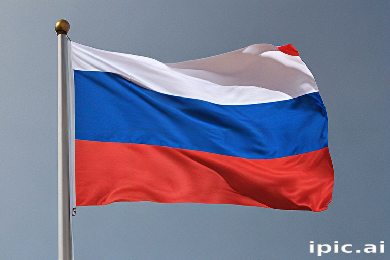 Vibrant Display of the Russian Flag Fluttering Against a Clear Sky
