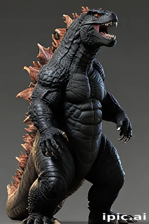 Powerful Monster Godzilla Standing Tall Against a Dark Gray Background