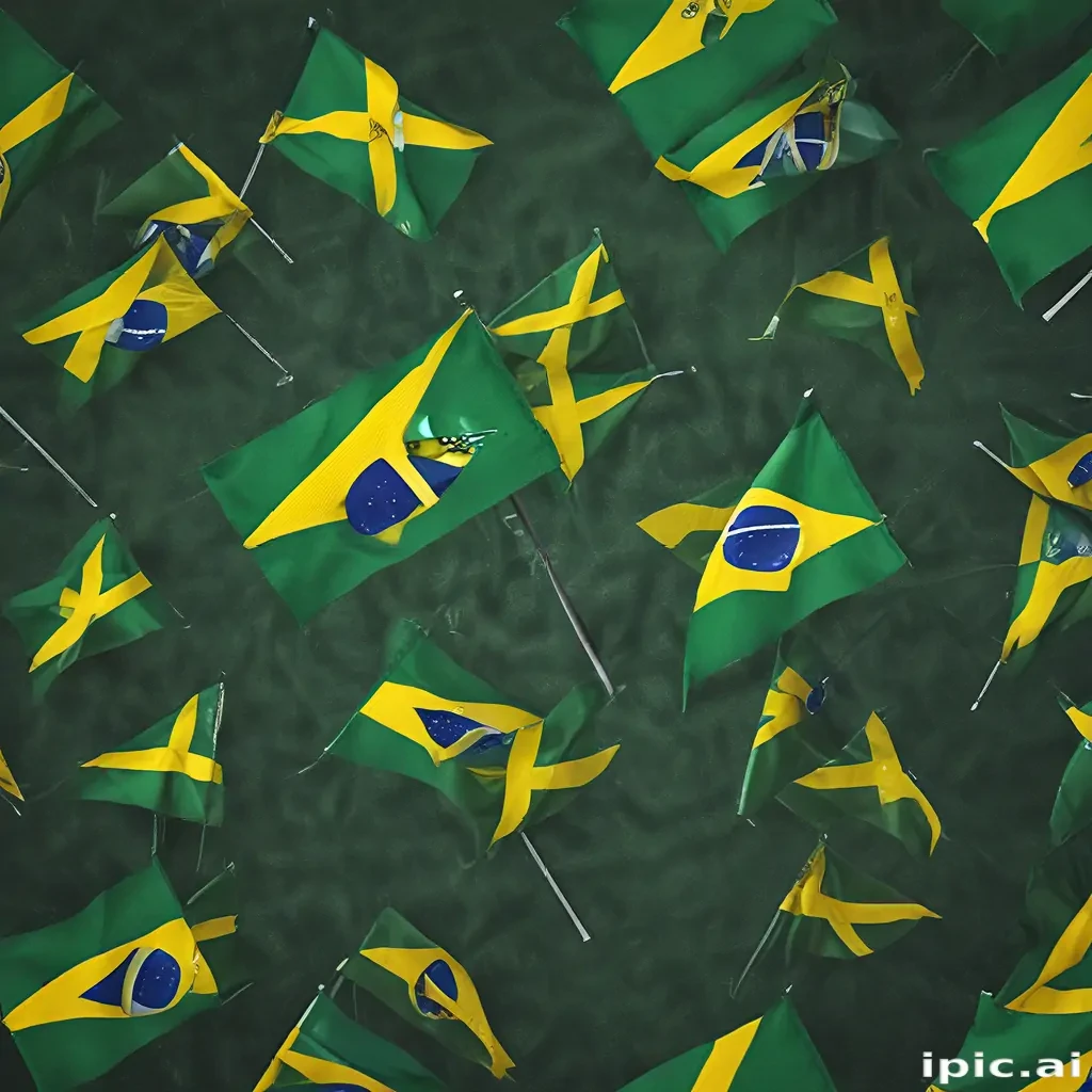 Vibrant Brazilian Flags Dancing in the Breeze Against a Green Background