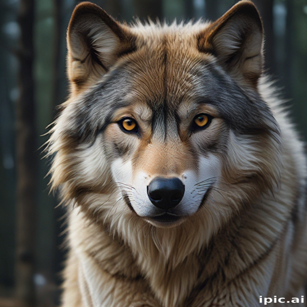 Majestic Close-Up of a Wolf Captured in a Serene Forest Setting