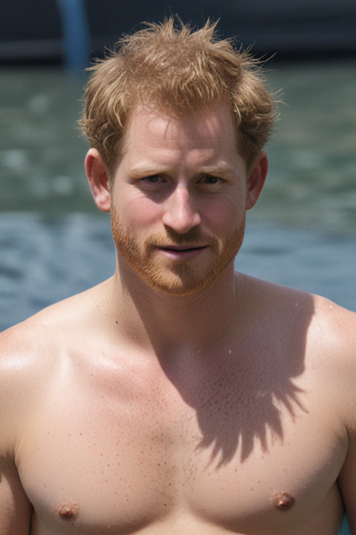 Prince Harry closeup swimsuit body