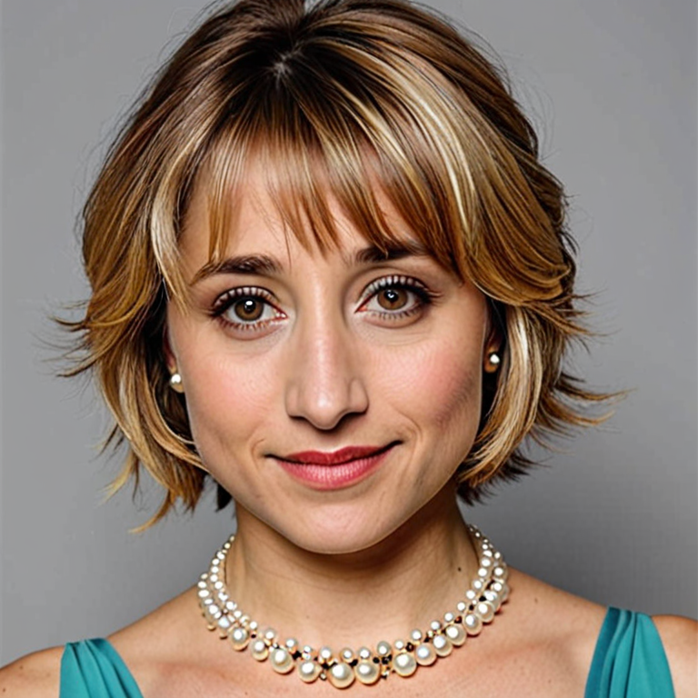 Allison Mack in a pearl neclace
