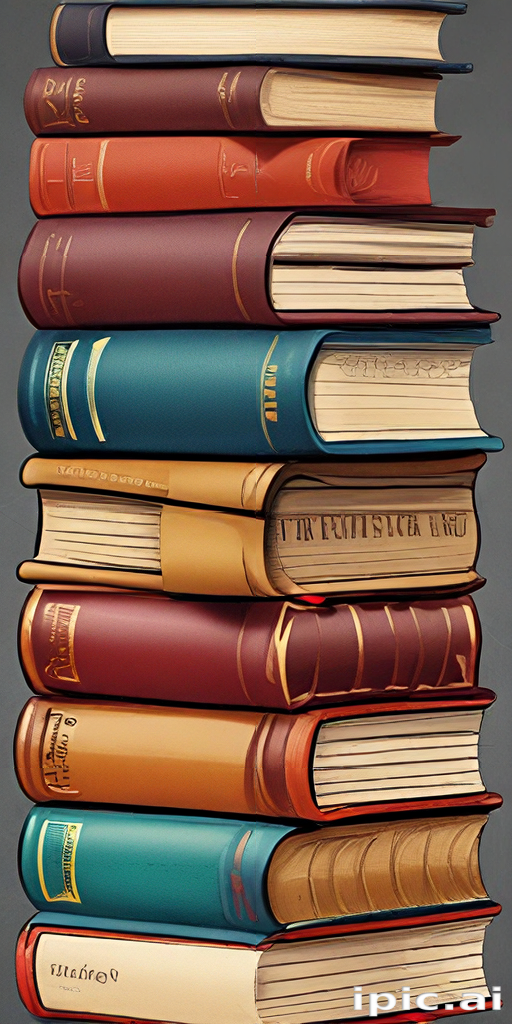 An Elegant Stack of Colorful Vintage Books on a Gray Background