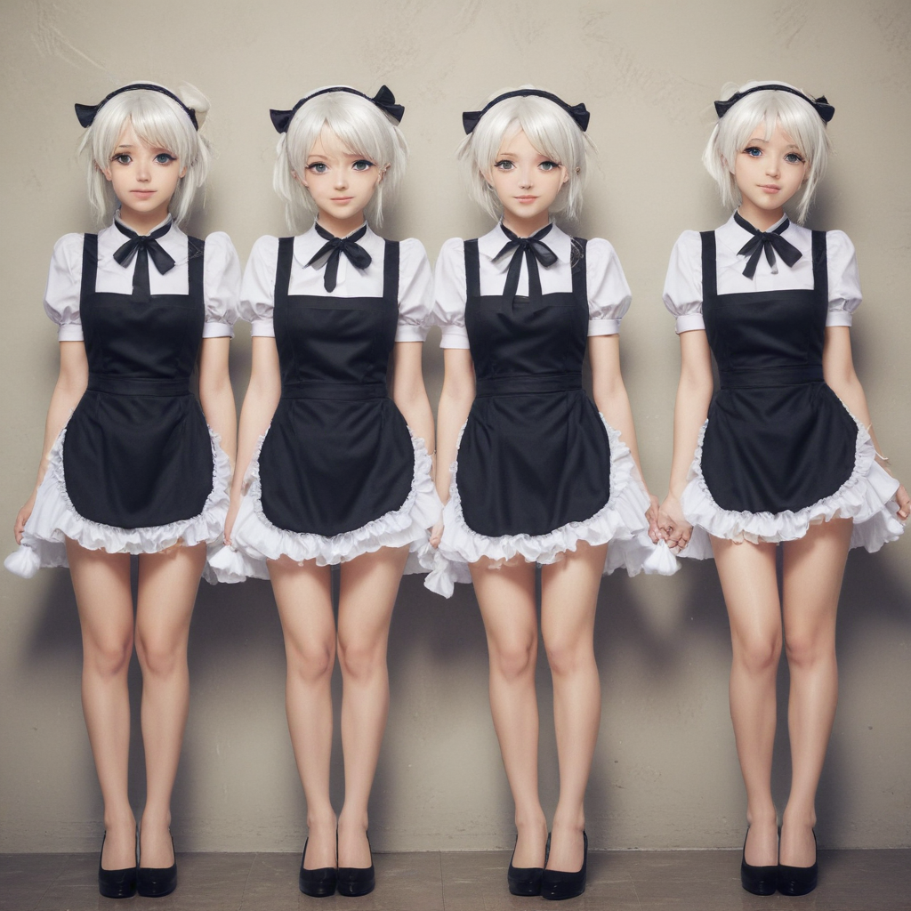 Three Anime maids With black heels and white hair More Anime