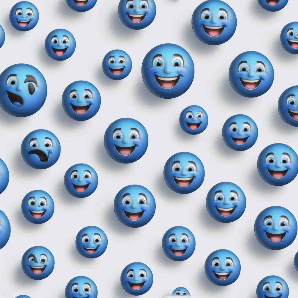 A Colorful Array of Blue Smiley Faces Displaying Various Emotions and ...