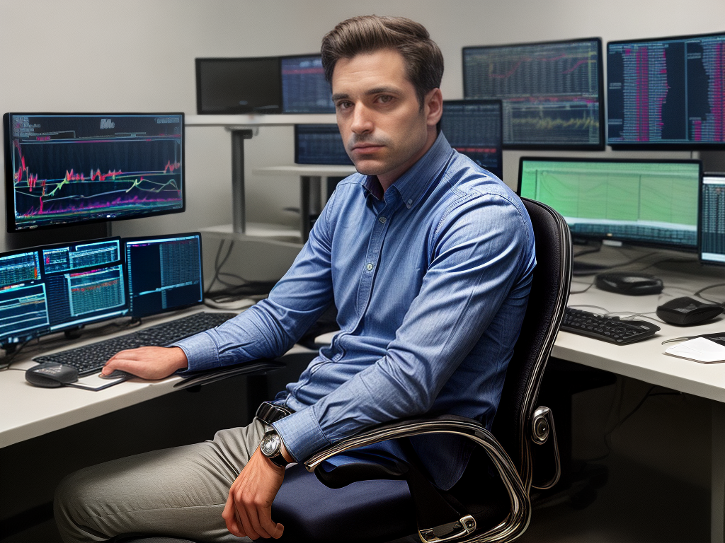 a professional male trader sitting in his trading room and watching me