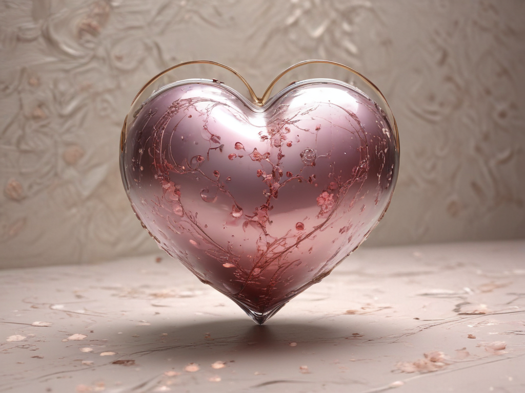 Elegant Glass Heart Sculpture with Delicate Swirls and Soft Pink Hues