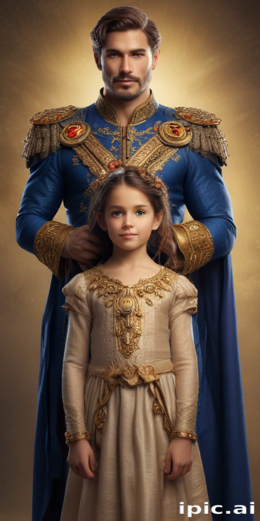 A Regal Man in Grand Attire Standing Proudly with a Young Girl
