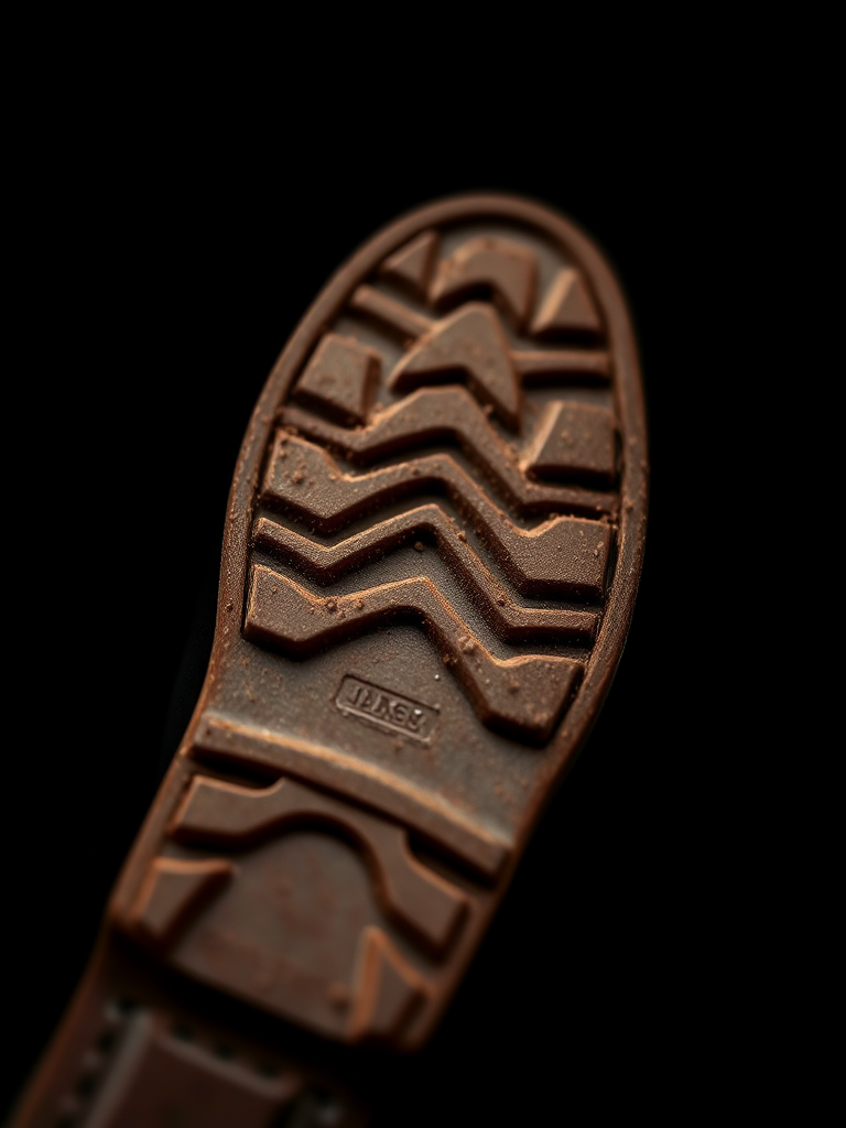 Create a detailed close-up image of a brown shoe print on a black ...