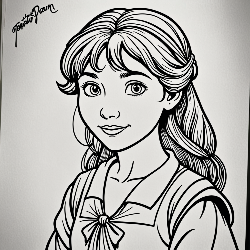 Wendy Darling fron cartoon Peter Pan line art