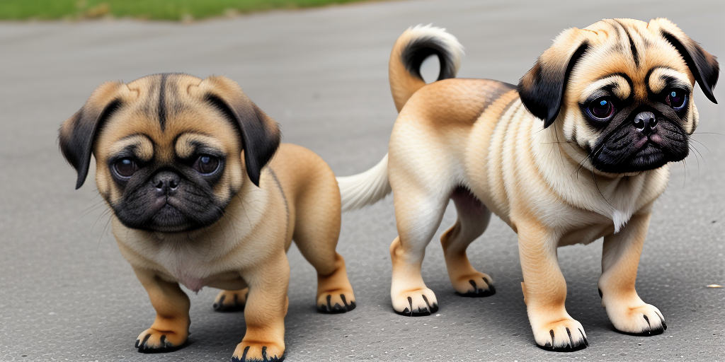Two Adorable Pugs Playfully Posing Together on a Sunny Day Outdoors
