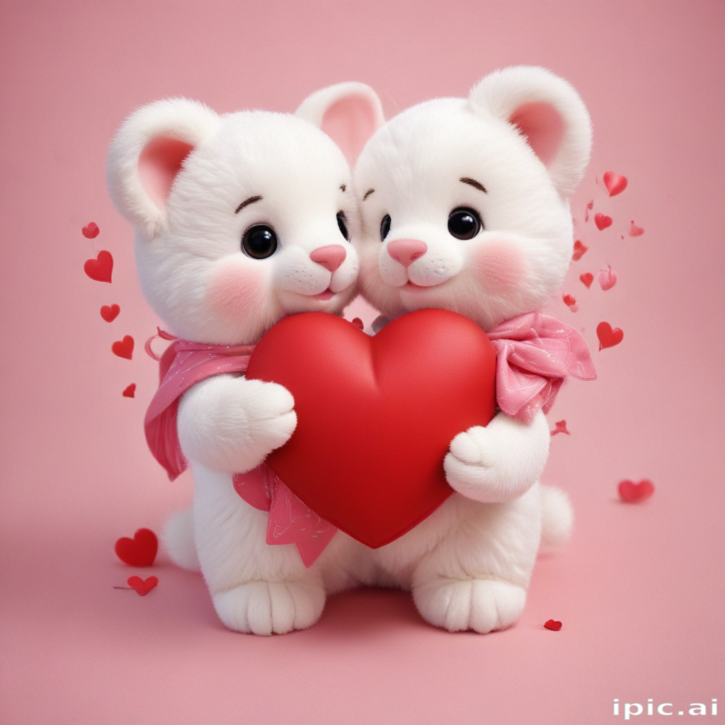 Adorable Plush Bears Embracing a Heart Surrounded by Love Hearts