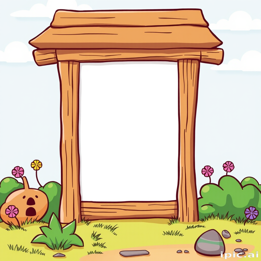 Charming Rustic Frame Surrounded by Whimsical Nature and Playful Elements