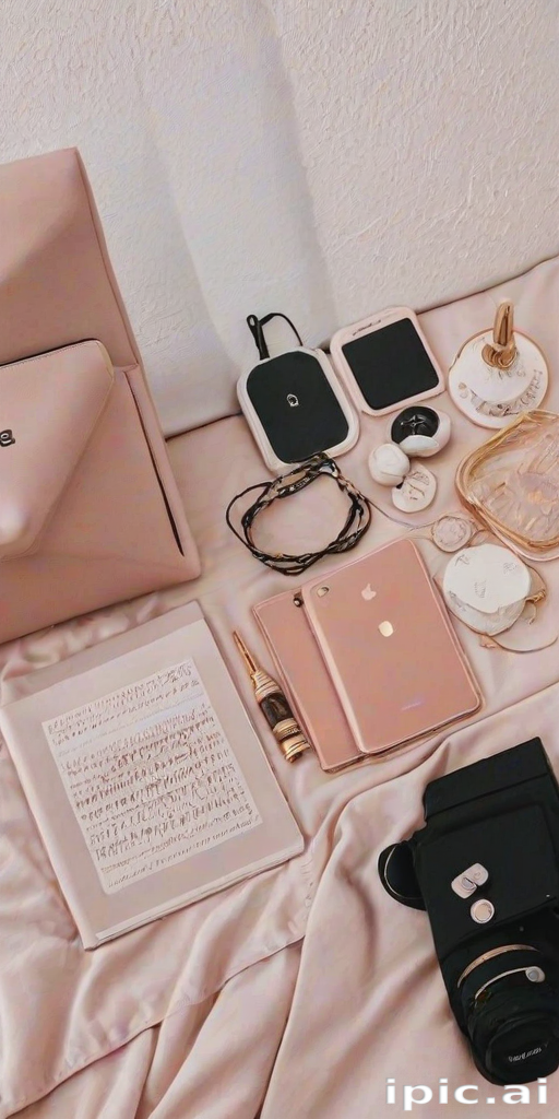 Stylish Flat Lay of Rose Gold Tech Accessories and Fashion Items