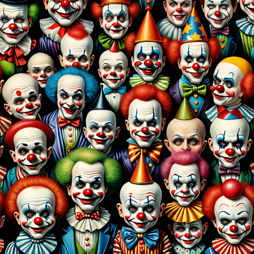 A bunch of clowns Mark Ryden style, high resolution