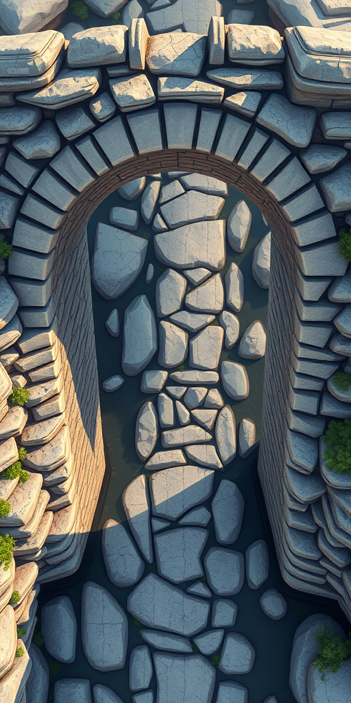 Generate a high-quality illustration of a stone bridge with detailed ...