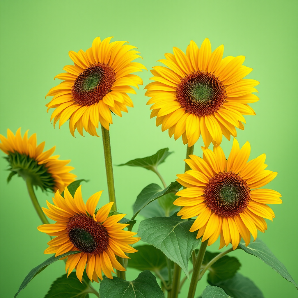 A Bright and Cheerful Display of Sunflowers Against a Vibrant Green ...