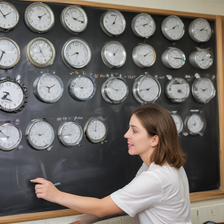Teacher with a million hands teacher students how to use clocks