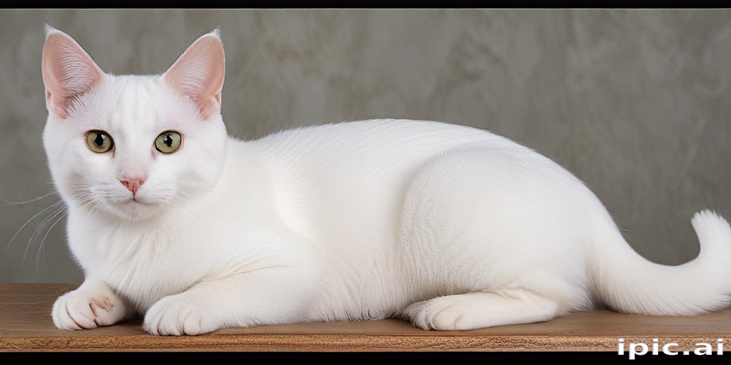 A Beautiful White Cat Relaxing on a Wooden Surface in Natural Light.