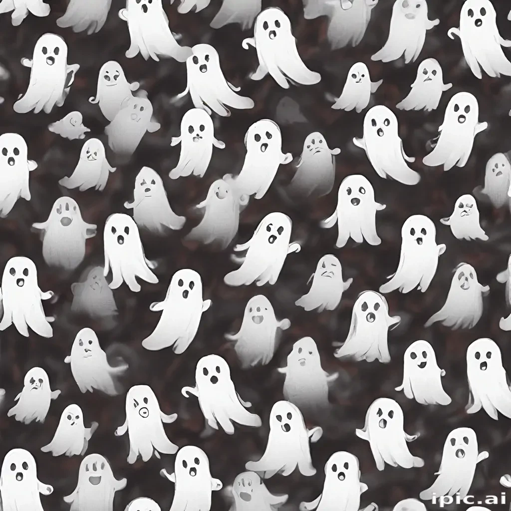 A Whimsical Collection of Playful Ghosts Dancing Across a Dark Background.