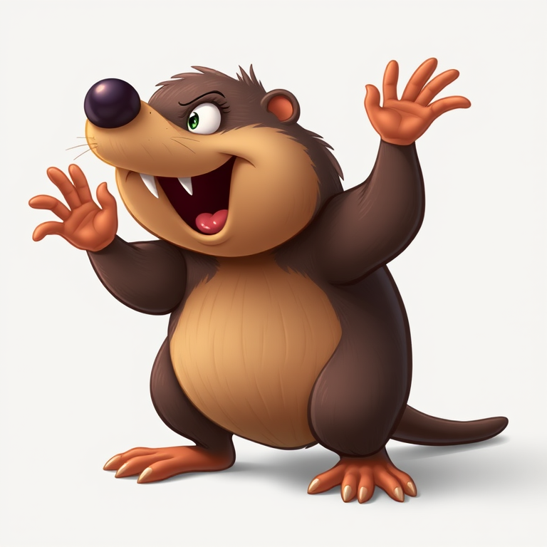 Illustration of a cartoon mole in a dynamic pose, detailed texture ...