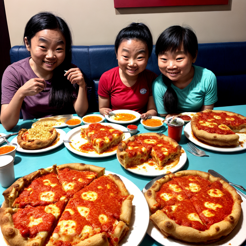 pucca and garu eating chicago style pizza