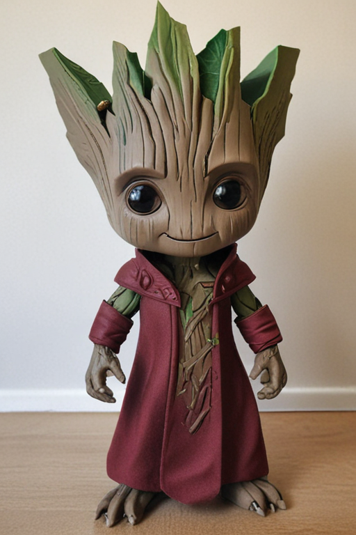 Baby Groot as a fantasy Druid with robe armor. He is 3 feet tall.