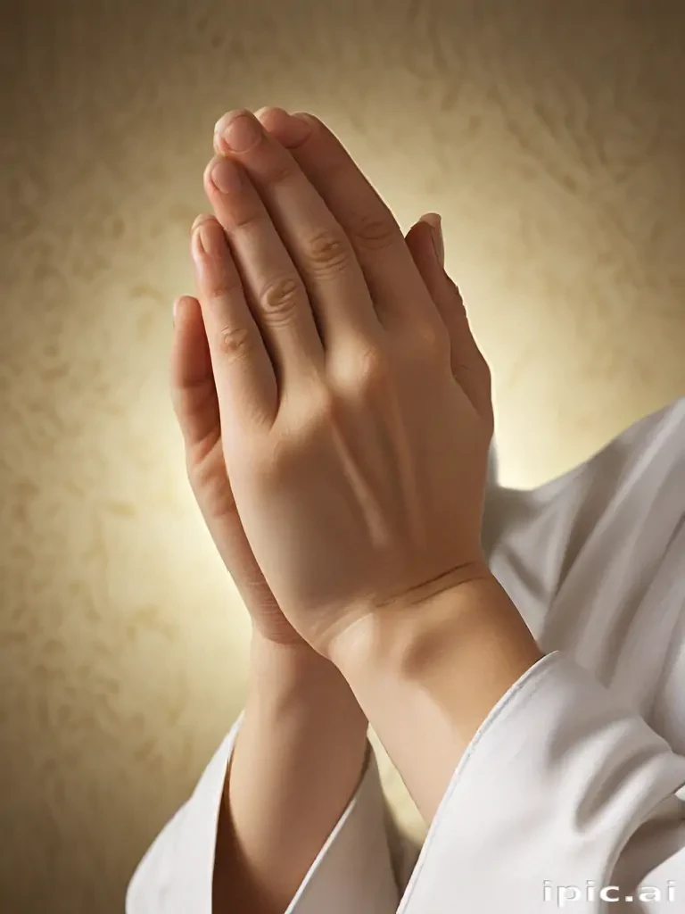 Serene Hands in Prayer Position Against a Softly Lit Background