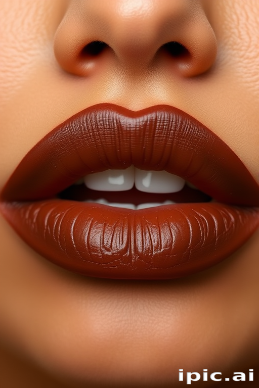 Close-Up of Glossy Brown Lips Highlighting Texture and Expression