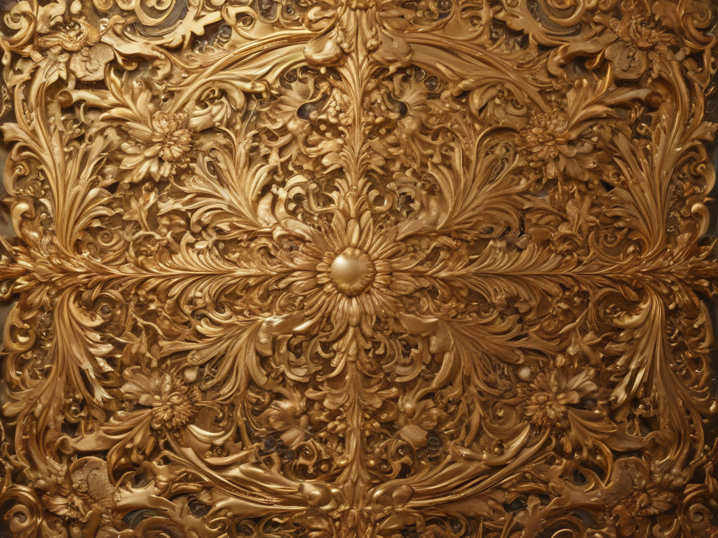 Intricate Golden Floral Design with Elaborate Patterns and Textures