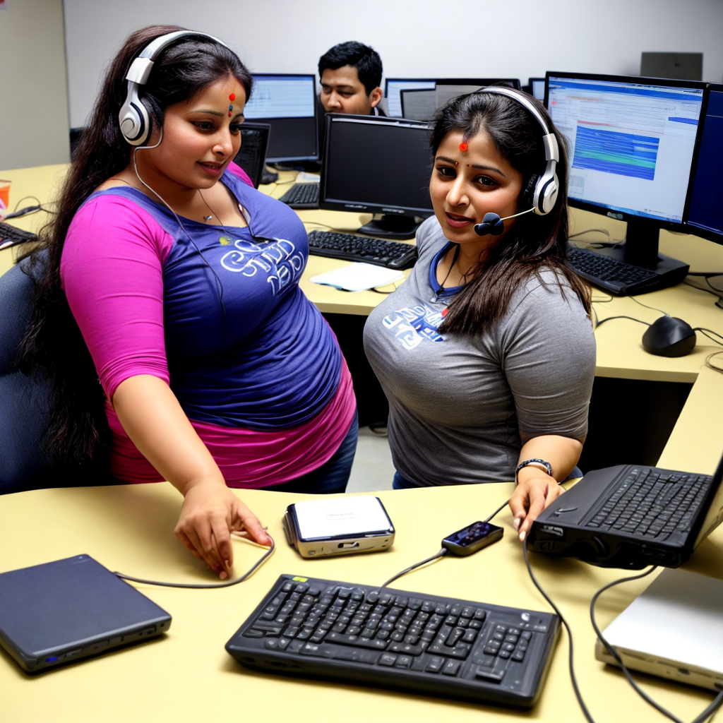 Call Service Center, busy staff gathering, public gathering,Headphones ...