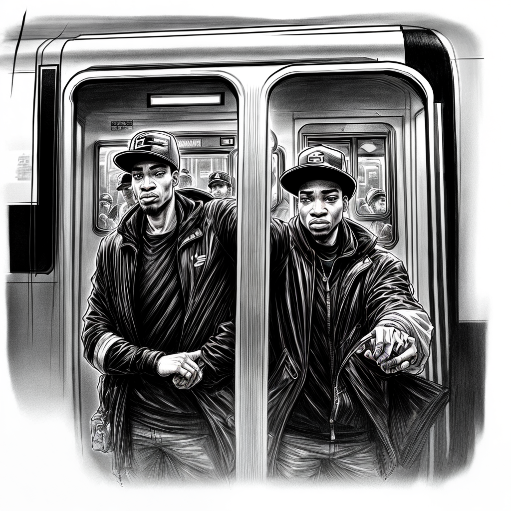 HIP HOP SUBWAY TRAIN. PORTRAIT. COMIC BOOK. SKETCH STYLE. BLACK AND WHITE.