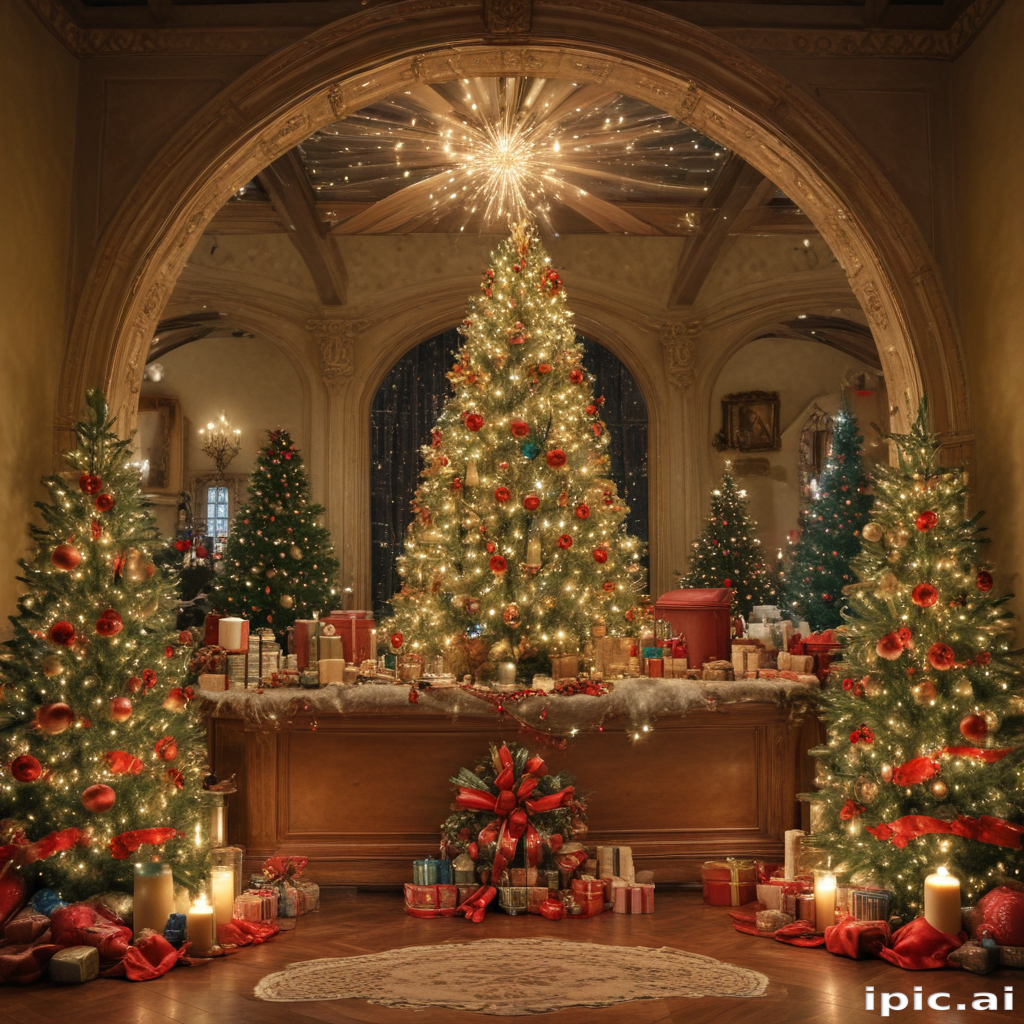 Enchanting Christmas Scene with Beautifully Decorated Trees and Festive ...