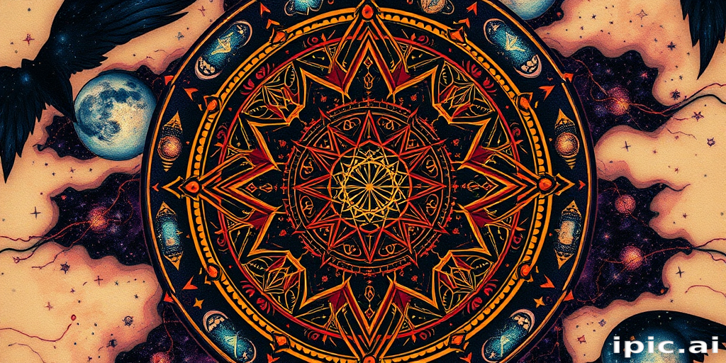 Intricate Cosmic Mandala Featuring Celestial Elements and Mystical ...