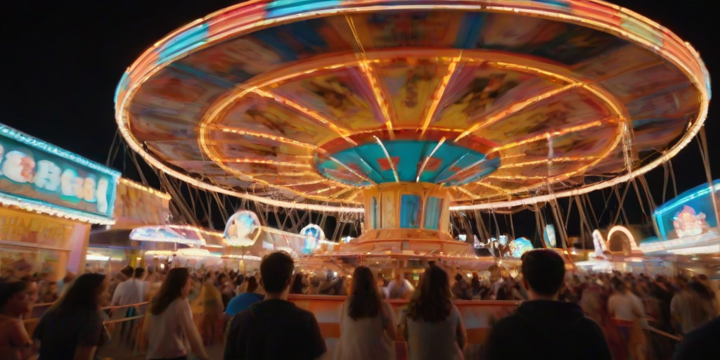 Solitary Figure Strolls Through Quiet Amusement Park at Dusk